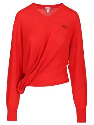 Loewe Asymmetrical Draped Merino Wool Sweater - Red