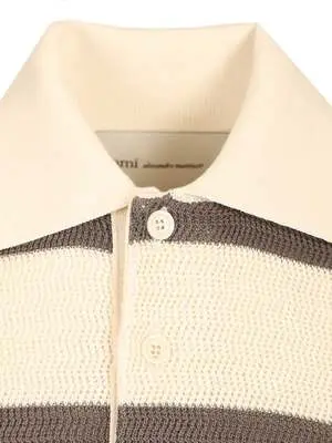 AMI Paris Striped Polo With De Coeur Patch - Multicolor