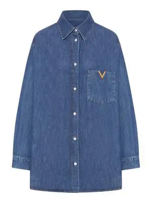 Valentino Garavani Solid Chambray Denim Shirt - Multicolor