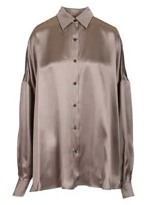 Dries Van Noten Stretch Satin Silk Shirt - Gray
