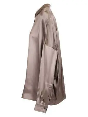 Dries Van Noten Stretch Satin Silk Shirt - Gray