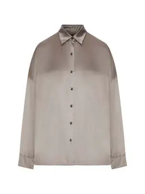 Dries Van Noten Stretch Satin Silk Shirt - Gray