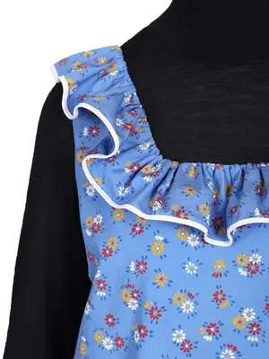 Miu Miu Poplin And Wool Layered Sweater With Ruffle Detail