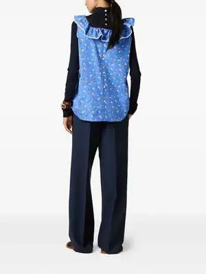 Miu Miu Poplin And Wool Layered Sweater With Ruffle Detail - Multicolor