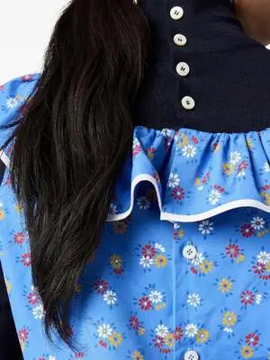 Miu Miu Poplin And Wool Layered Sweater With Ruffle Detail - Multicolor