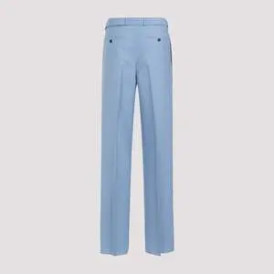 LANVIN Wide Leg Virgin Wool Trousers With Buckled Belt