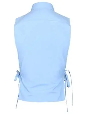 Miu Miu Sleeveless Cotton Shirt With Embroidered Logo - Blue