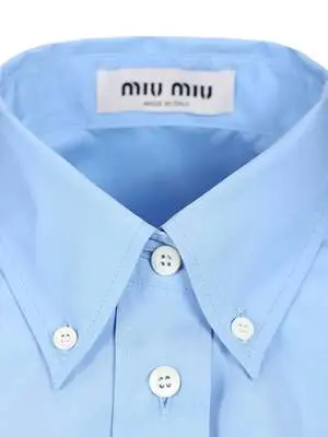 Miu Miu Sleeveless Cotton Shirt With Embroidered Logo - Blue