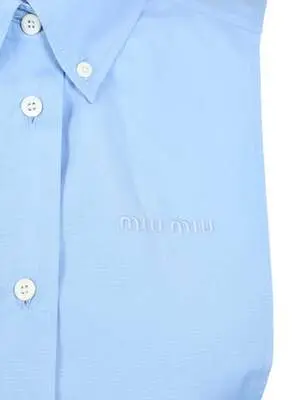 Miu Miu Sleeveless Cotton Shirt With Embroidered Logo - Blue