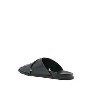 Gucci Interlocking G Embossed Leather Criss-cross Strap Flat Sandals