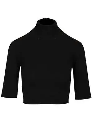 Max Mara Stretch Viscose Cropped Turtleneck Sweater - Black