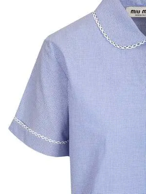Miu Miu Micro Vichy Cotton Poplin Shirt With Lace Detail