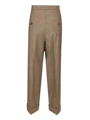 Max Mara Pinstriped Virgin Wool Trousers - Brown