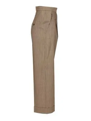 Max Mara Pinstriped Virgin Wool Trousers - Brown