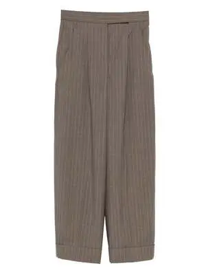 Max Mara Pinstriped Virgin Wool Trousers - Brown