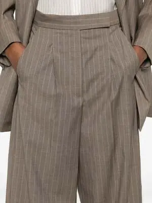 Max Mara Pinstriped Virgin Wool Trousers - Brown