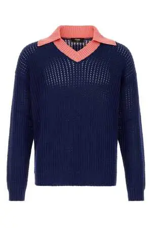 Fendi Navy Cotton Polo Shirt With Contrast Collar - Blue
