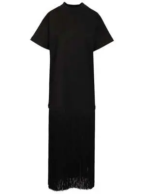 Alaïa Cotton Jersey T-shirt Dress With Fringe