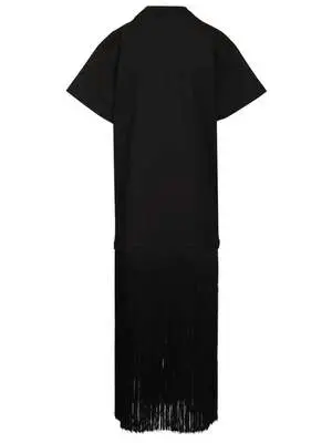Alaïa Cotton Jersey T-shirt Dress With Fringe