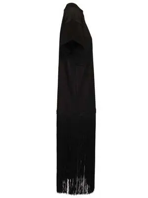Alaïa Cotton Jersey T-shirt Dress With Fringe