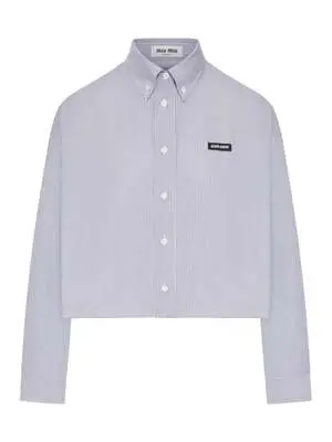 Miu Miu Cotton Poplin Shirt With Knitted Logo - Blue