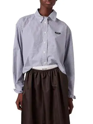 Miu Miu Cotton Poplin Shirt With Knitted Logo - Blue