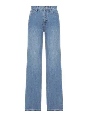 SELF-PORTRAIT Straight Leg Denim Jeans With Rhinestone Embellishment - Blue