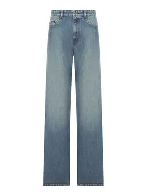 Miu Miu Regular Fit Embroidered Logo Denim Jeans - Blue