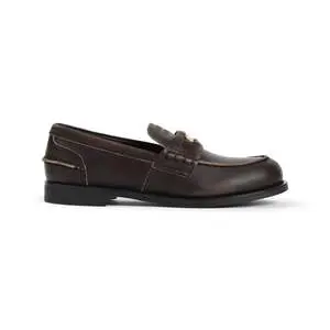 Miu Miu Leather Loafers With Metal Ornament - Brown