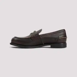 Miu Miu Leather Loafers With Metal Ornament - Brown