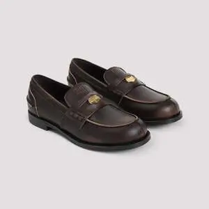 Miu Miu Leather Loafers With Metal Ornament - Brown