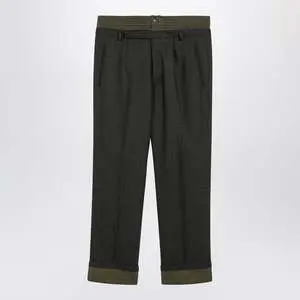 Prada Wool Trousers With Double Waistband - Green