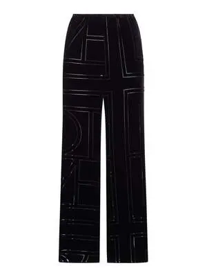 TOTEME Velvet Trousers With Dévoré Monogram - Black