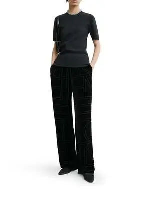 TOTEME Velvet Trousers With Dévoré Monogram - Black