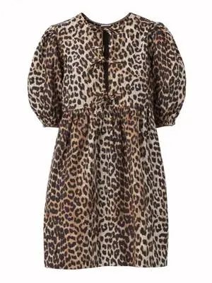 GANNI Leopard Print Mini Dress - Multicolor