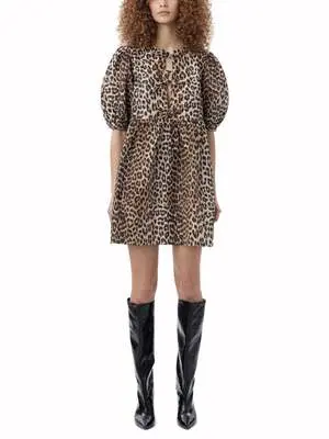 GANNI Leopard Print Mini Dress - Multicolor