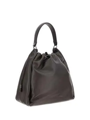 Brunello Cucinelli Leather Shoulder Bag With Drawstring Closure - Brown