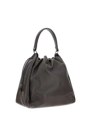 Brunello Cucinelli Leather Shoulder Bag With Drawstring Closure - Brown