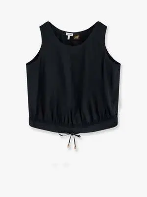 Loewe Sleeveless Cotton Top With Anagram Embroidery - Black