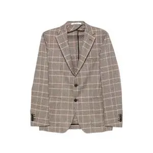 Tagliatore Checked Virgin Wool & Cashmere Blazer - Brown