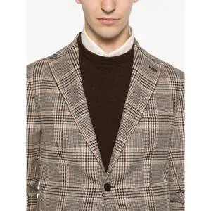Tagliatore Checked Virgin Wool & Cashmere Blazer - Brown