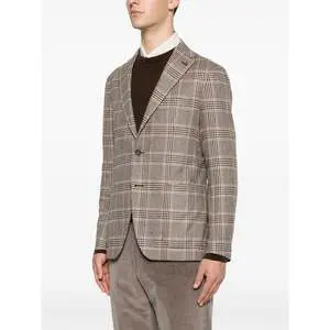 Tagliatore Checked Virgin Wool & Cashmere Blazer - Brown