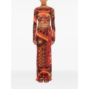 Emilio Pucci Printed Tulle Long Sleeve Top
