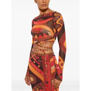 Emilio Pucci Printed Tulle Long Sleeve Top