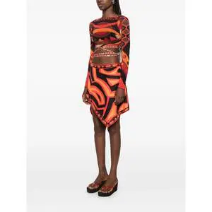 Emilio Pucci Asymmetric Draped Skirt In Silk Twill With Labirinto Print - Black