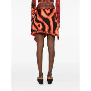 Emilio Pucci Asymmetric Draped Skirt In Silk Twill With Labirinto Print - Black