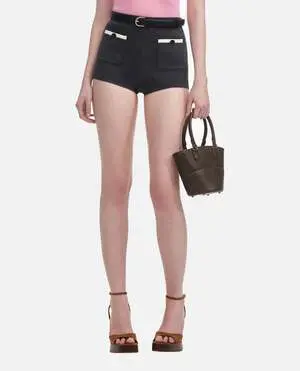 SELF-PORTRAIT Grey Knit Shorts With Pocket Detail