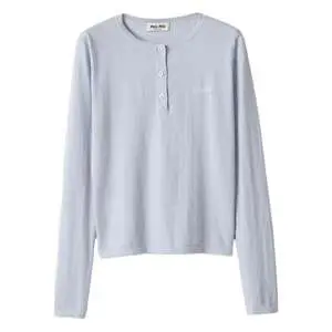 Miu Miu Cashmere Crewneck Long Sleeve Top - Blue