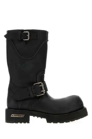 Balenciaga Leather Buckled Boots - Black