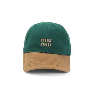 Miu Miu Cotton Baseball Cap With Embroidered Logo - Green